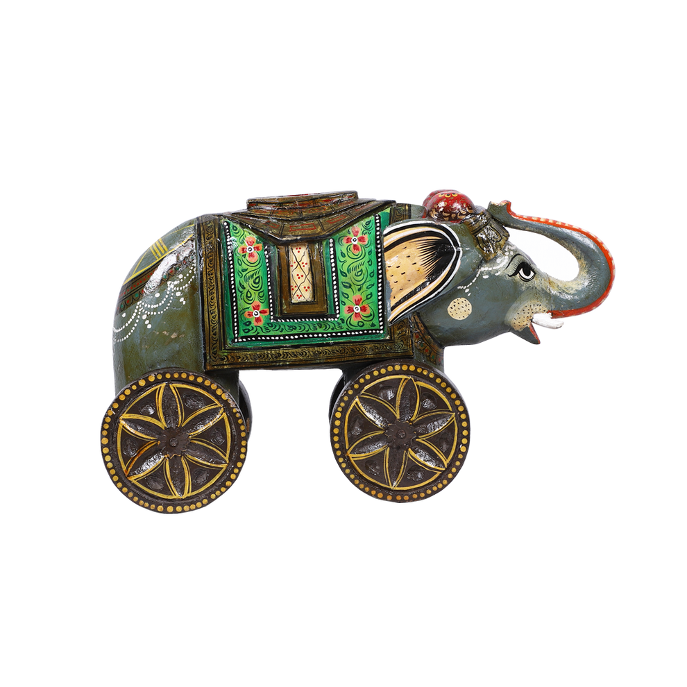 Hand-Painted Wooden Elephant Cart – Desiadda Craft Works LLP